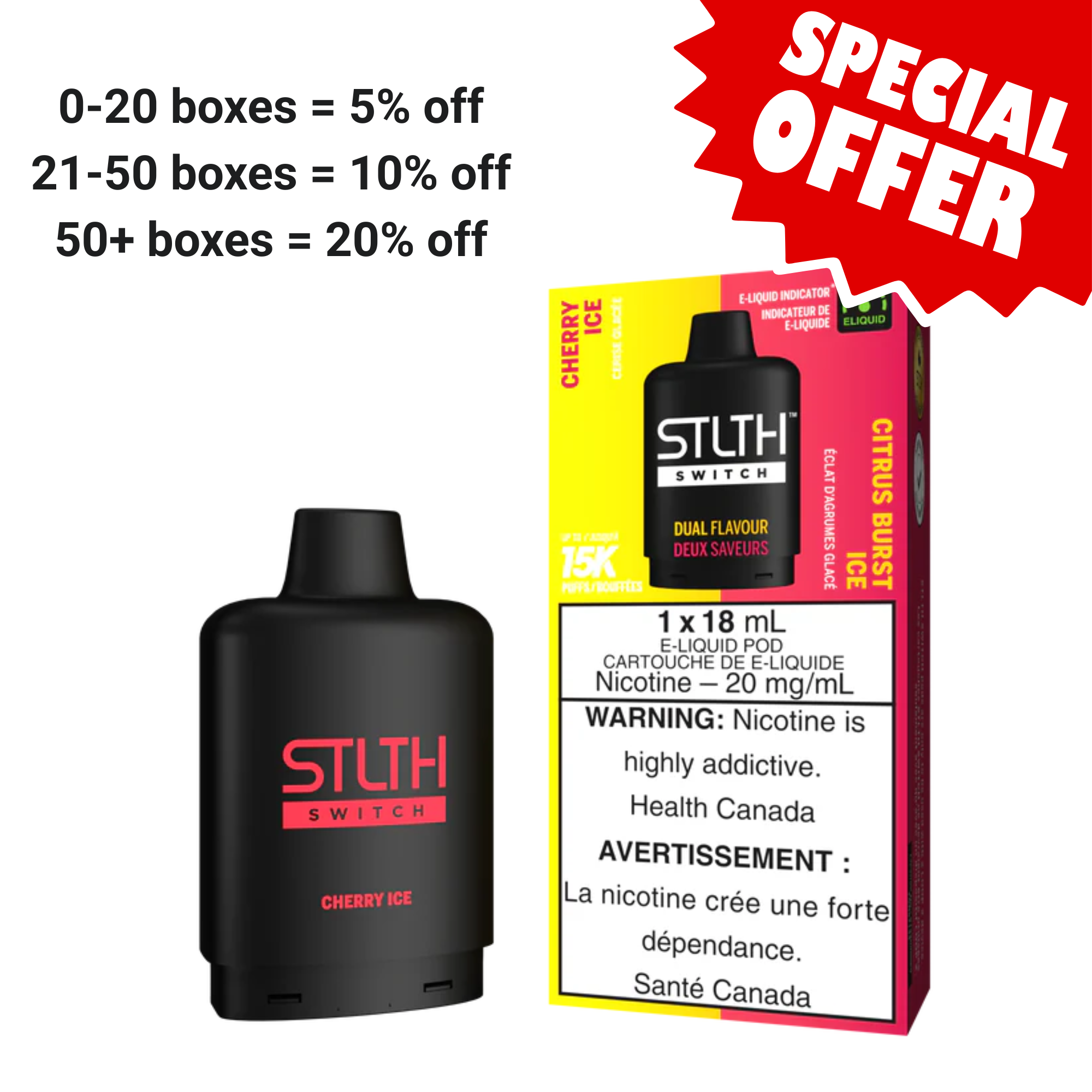 STLTH SWITCH - Cherry Ice / Citrus Burst Ice [ON] – DISTRIBUTION BULLET ...