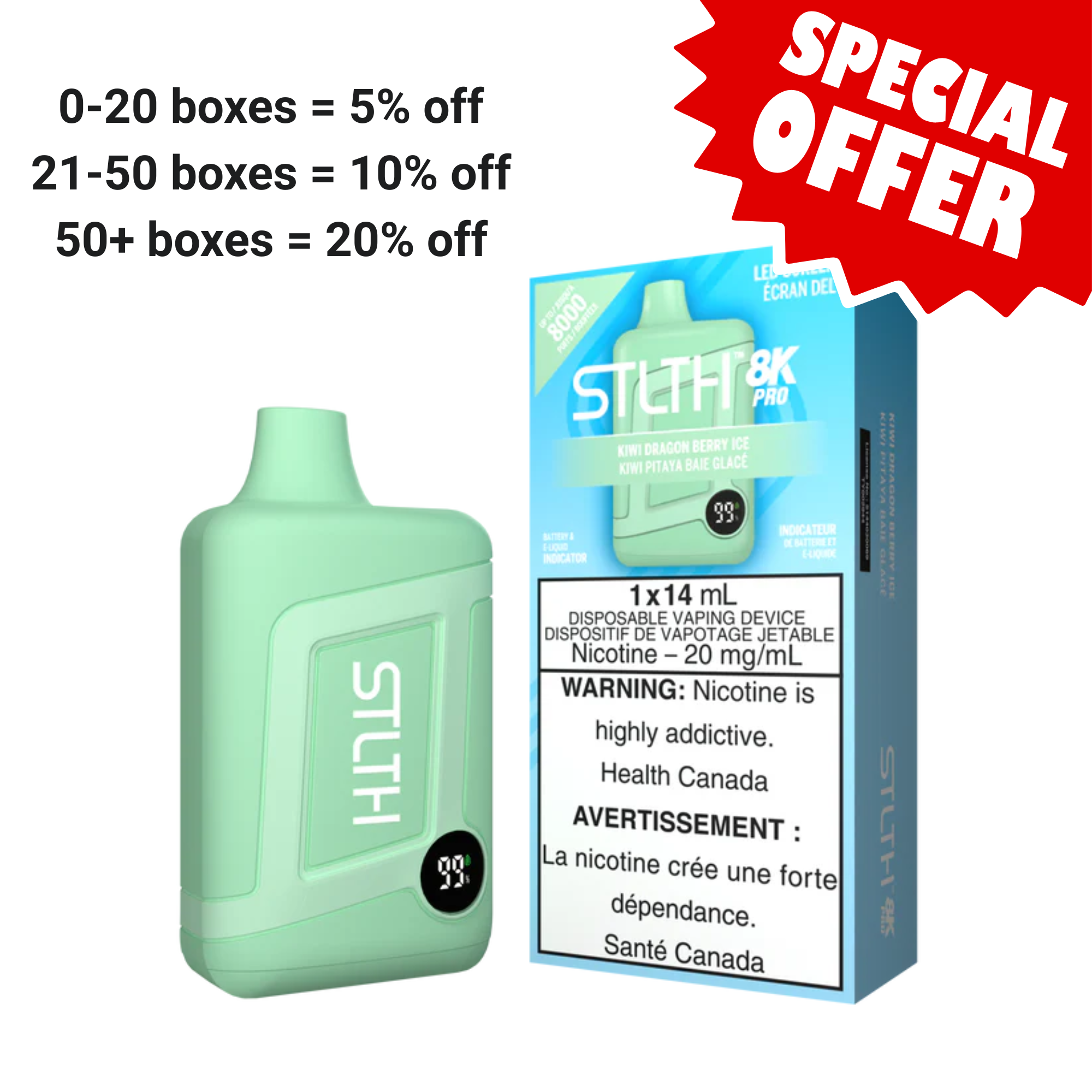 STLTH 8K PRO - Kiwi Dragon Berry Ice [ON] – DISTRIBUTION BULLET INC.