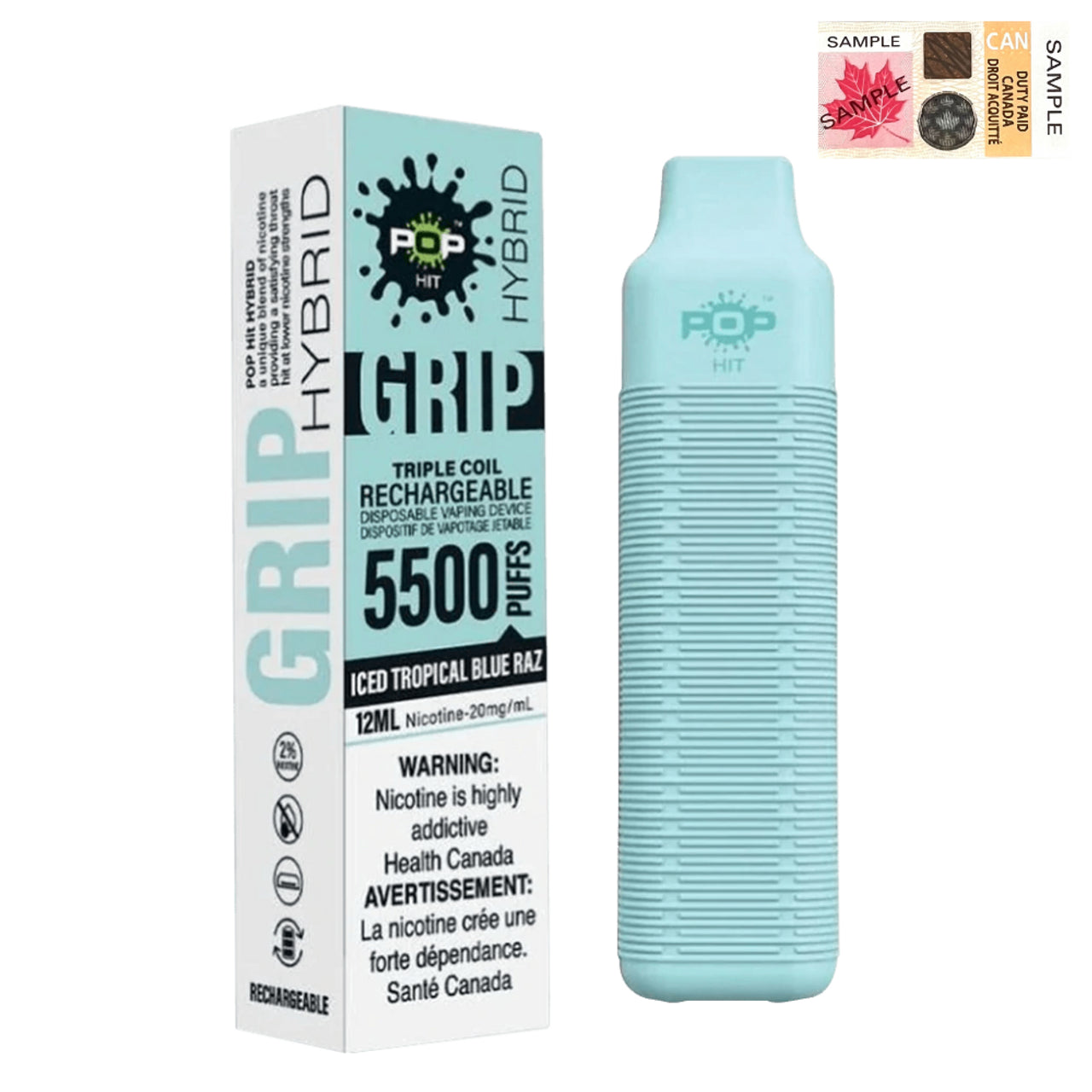 Pop Hybrid Grip 5500 - Iced Tropical Blue Raz – DISTRIBUTION BULLET INC.